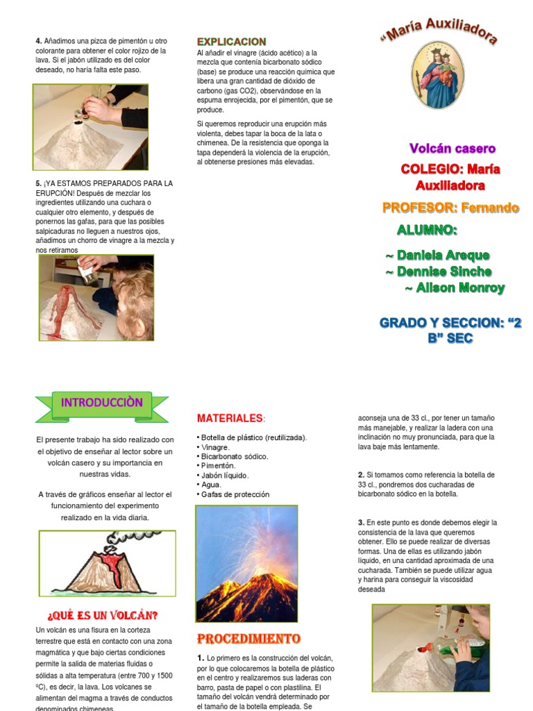 triptico experimento.docx | Volcán | Tipos de erupciones volcánicas