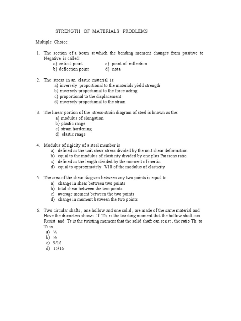 Strength of Materials Quiz Questions | PDF | Strength Of Materials ...