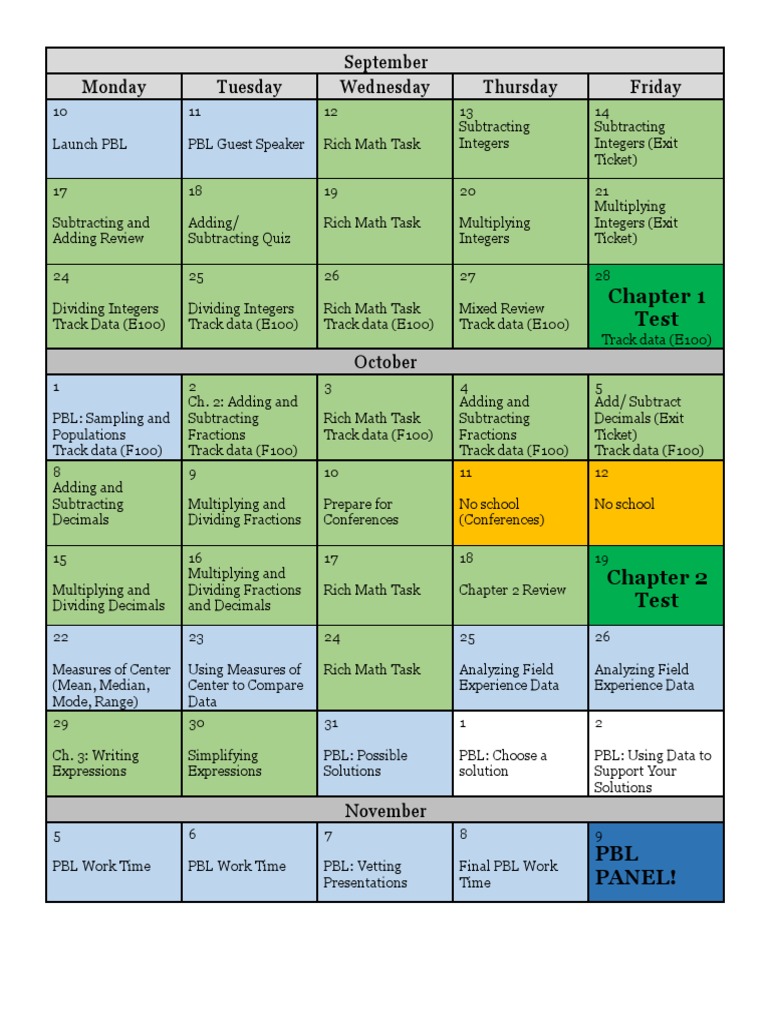 Math Curriculum Schedule: Sept-Nov | PDF | Area | Fraction (Mathematics)