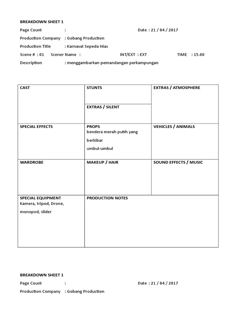 Breakdown Sheet | PDF