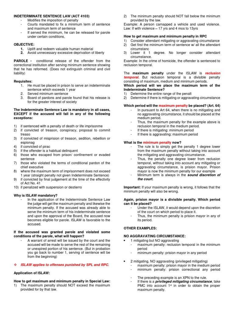 Understanding the Indeterminate Sentence Law | PDF | Mandatory ...