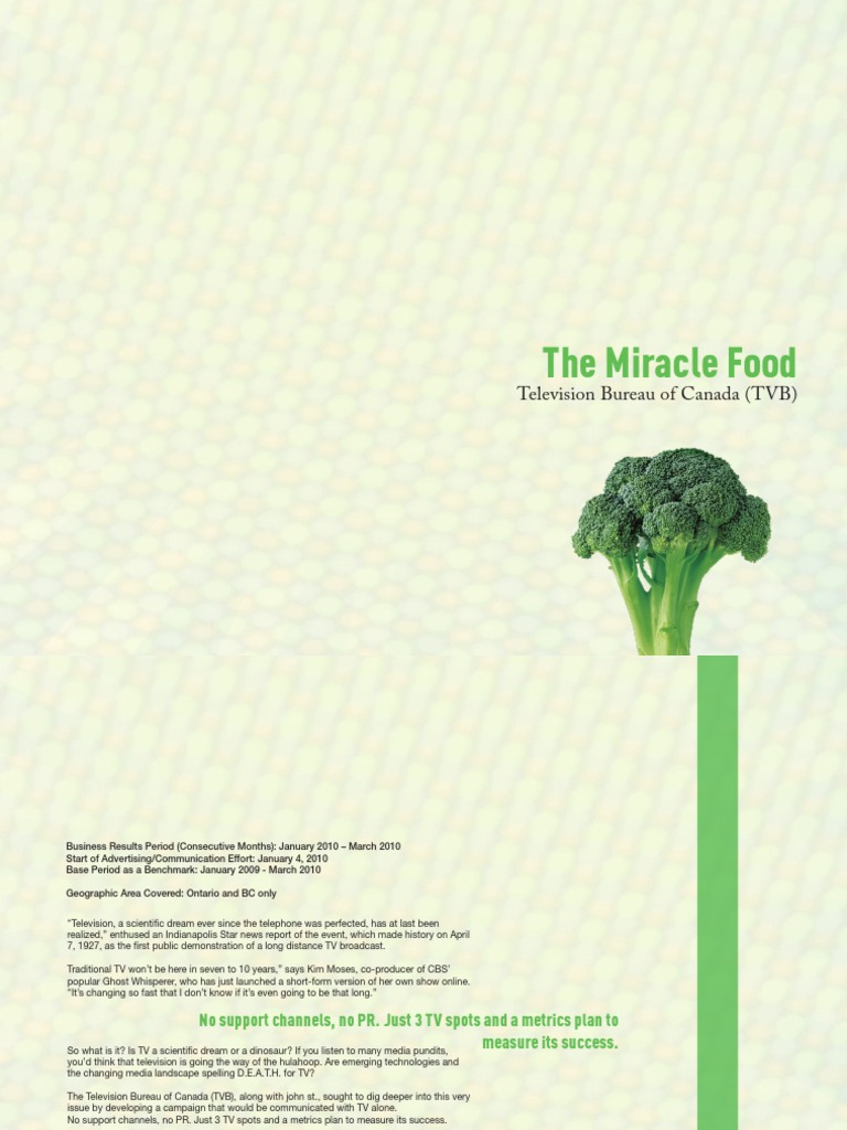The Miracle Food: Television Bureau of Canada (TVB) | PDF | Advertising ...