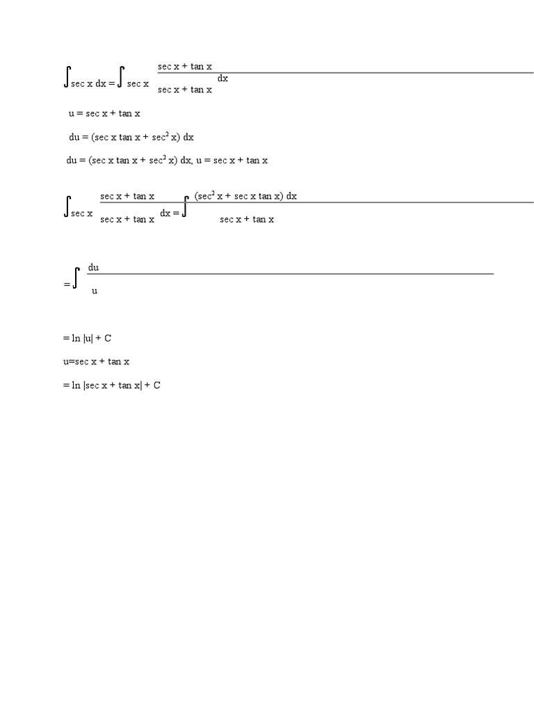Integral of Secant Function Formula | PDF