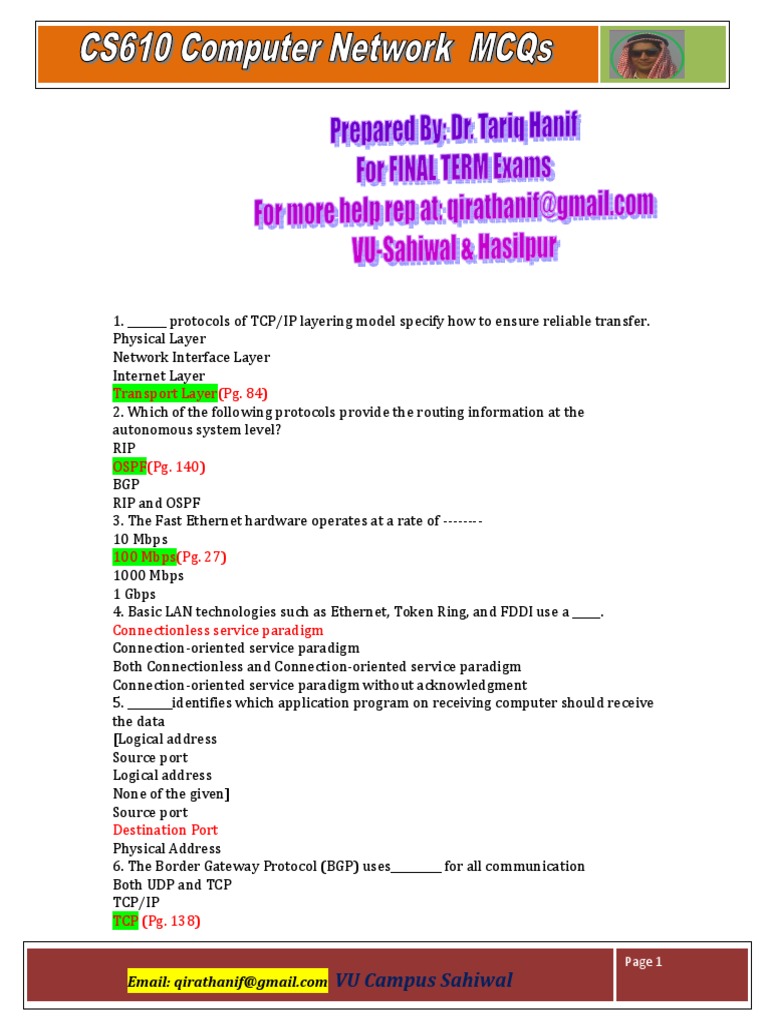 CS610 Finalterm MCQs | PDF | Multicast | Computer Network CS610 Finalterm MCQs | PDF | Multicast | Computer Network