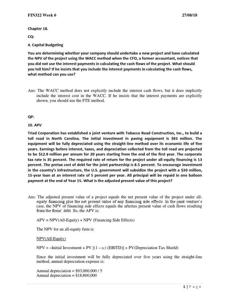Evaluating Capital Investment Projects Using APV and WACC Methods | PDF ...