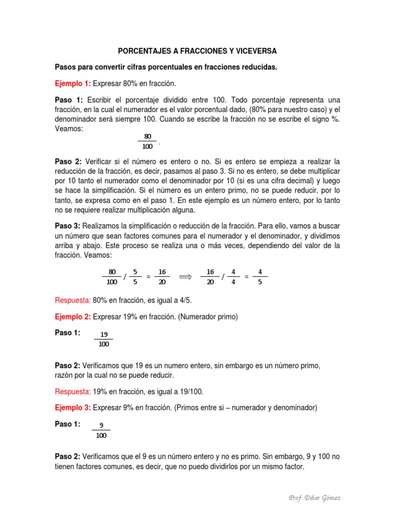 Porcentajes A Fracciones y Decimales | Fracción (Matemáticas) | Porcentaje