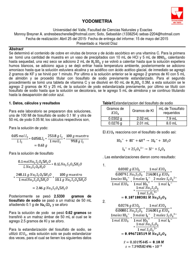 Yodometria | PDF | Valoración | Química