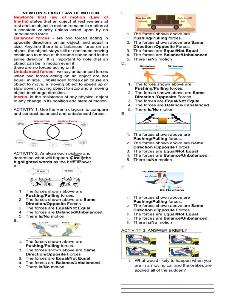 Balanced and Unbalanced Forces PDF | PDF | Inertia | Force
