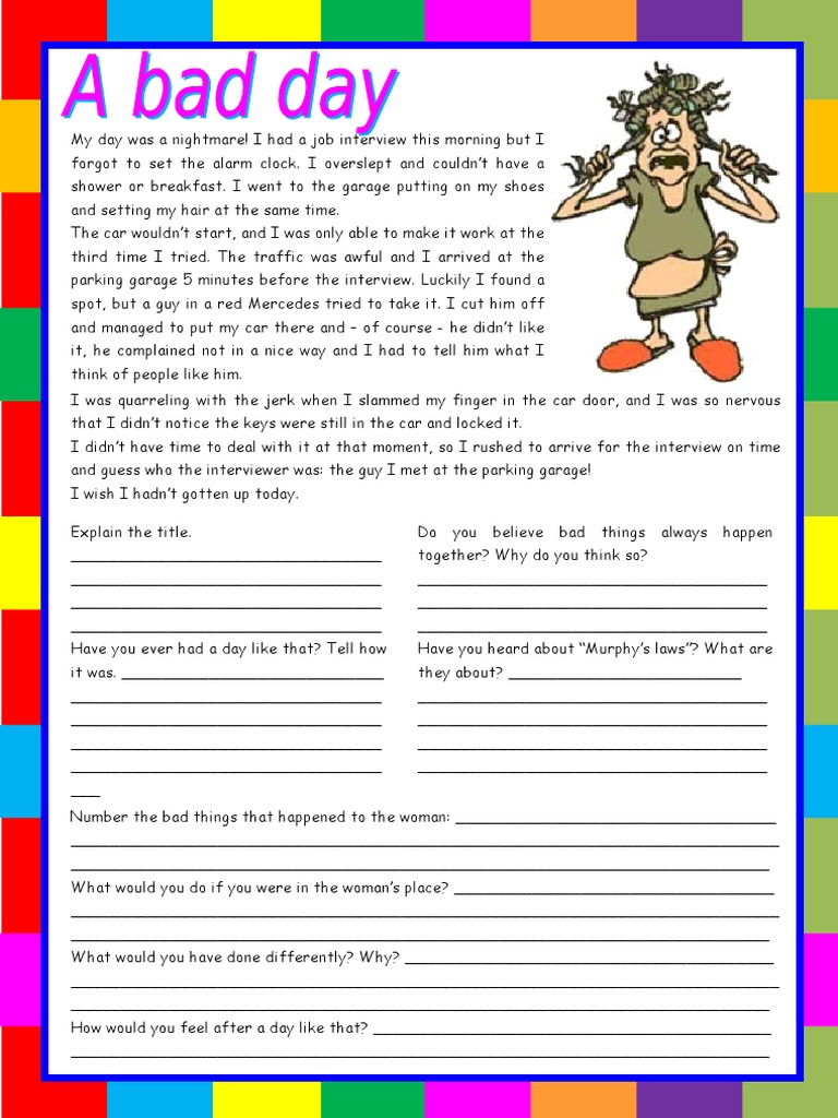 A Bad Day Reading Comprehension Writing Conversati Fun Activities Games ...