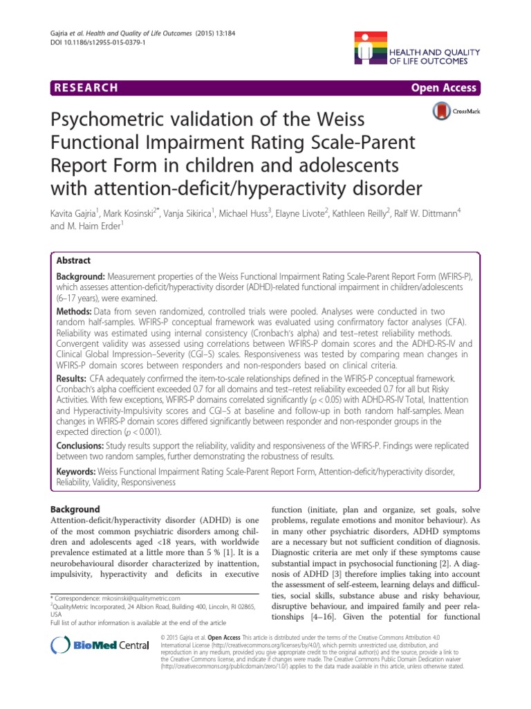 Weiss Functional Impairment Rating Scale | PDF | Attention Deficit Hyperactivity Disorder ...