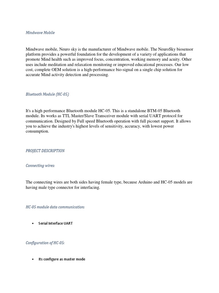 Mindwave Mobile | PDF | Bluetooth | Arduino