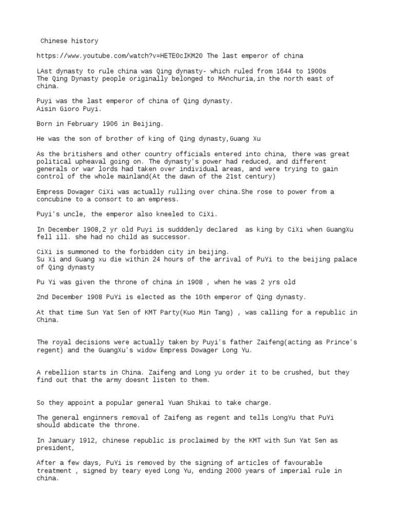 The Last Emperor: Puyi and Qing Dynasty | PDF | Qing Dynasty | China