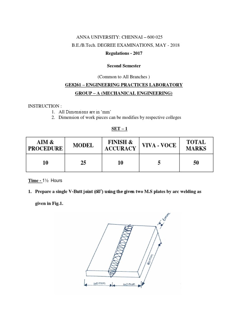 Engineering Practices Lab Regulation 2017 AU Sample Question Paper | PDF