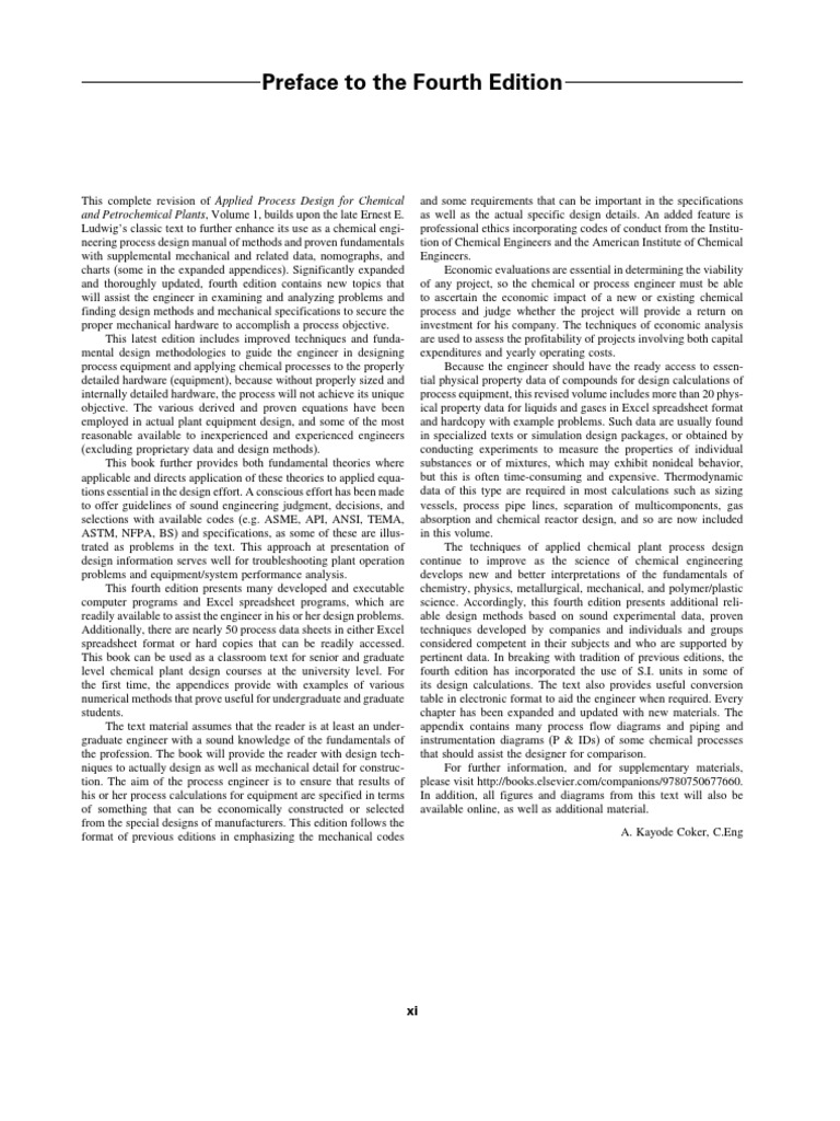 Preface To The Fourth - 2007 - Ludwig S Applied Process Design For Chemical and PDF | PDF ...