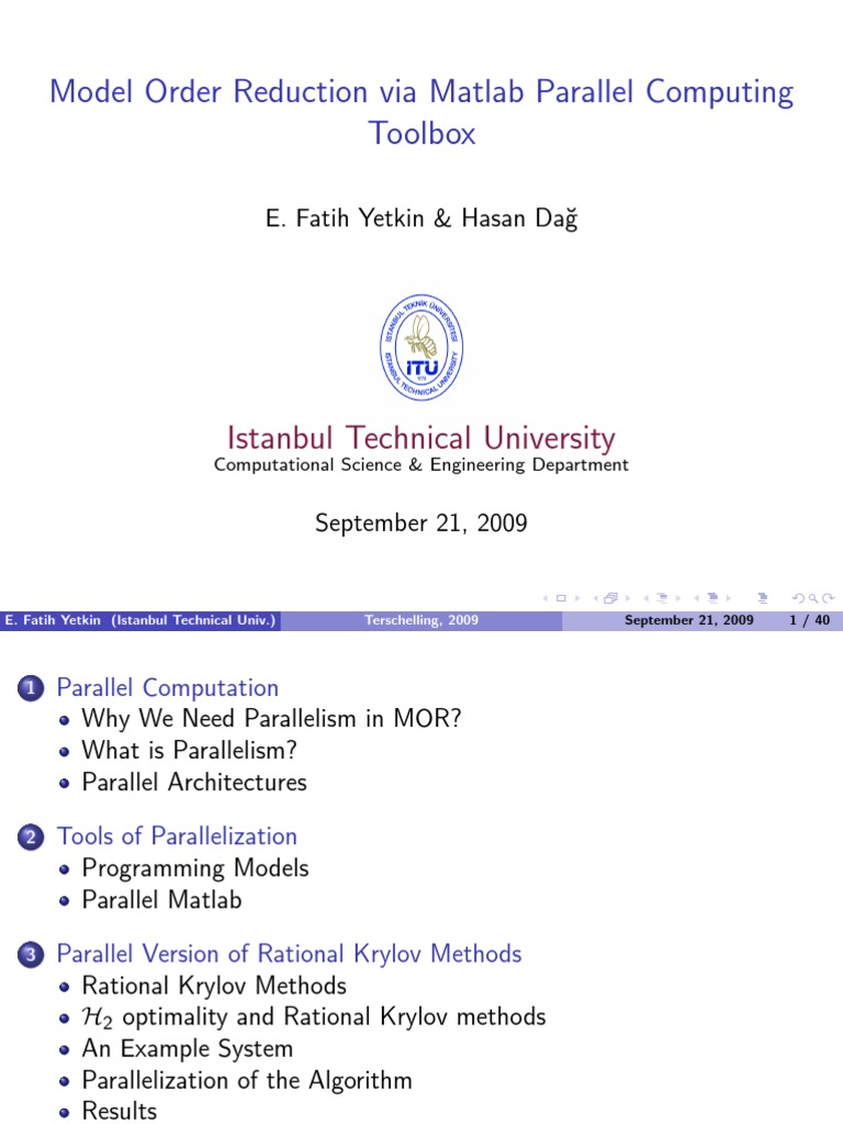 Model Order Reduction Via Matlab Parallel Computing Toolbox: Istanbul ...