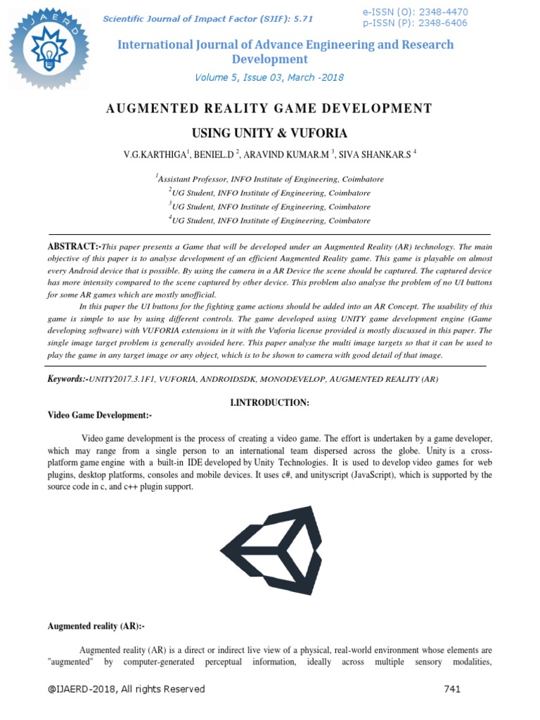 AR Game Development with Unity & Vuforia | PDF | Augmented Reality ...