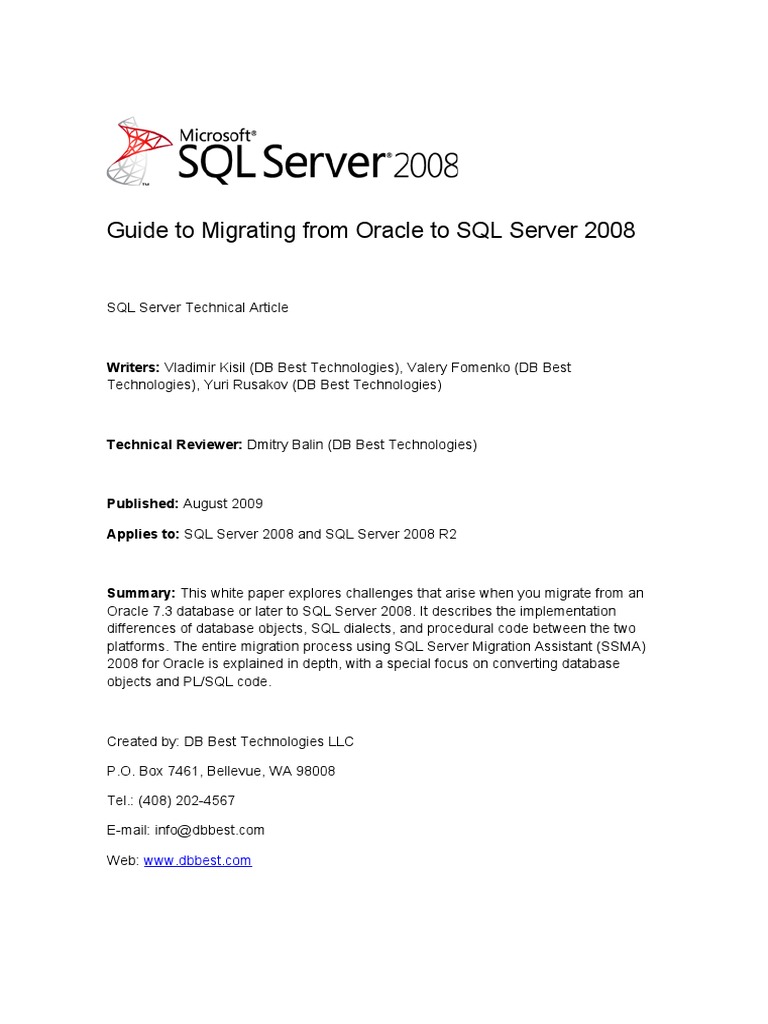 Migrate Oracle To SQL Server 2008 | Download Free PDF | Pl/Sql | Subroutine