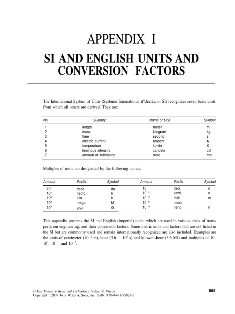 Appendix I: Si and English Units and Conversion Factors | PDF | Horsepower | Kilowatt Hour