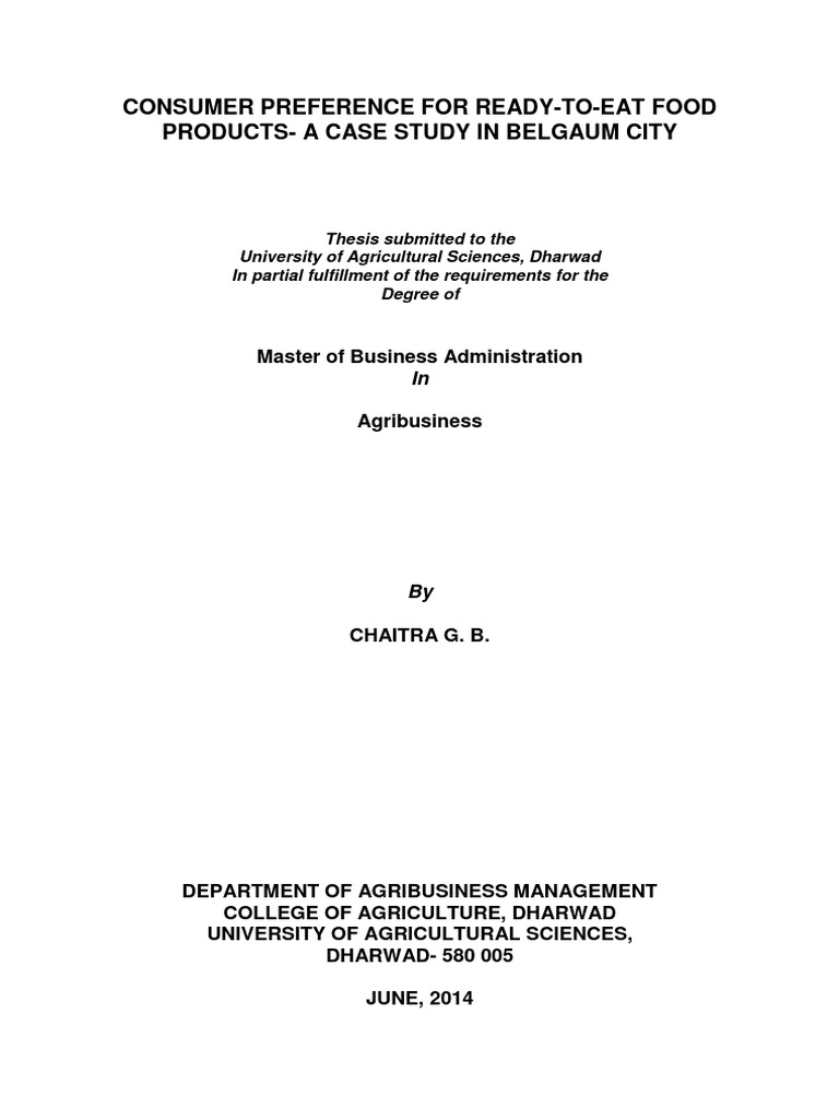 Consumer Preference For Ready-To-Eat Food Products-A Case Study in ...