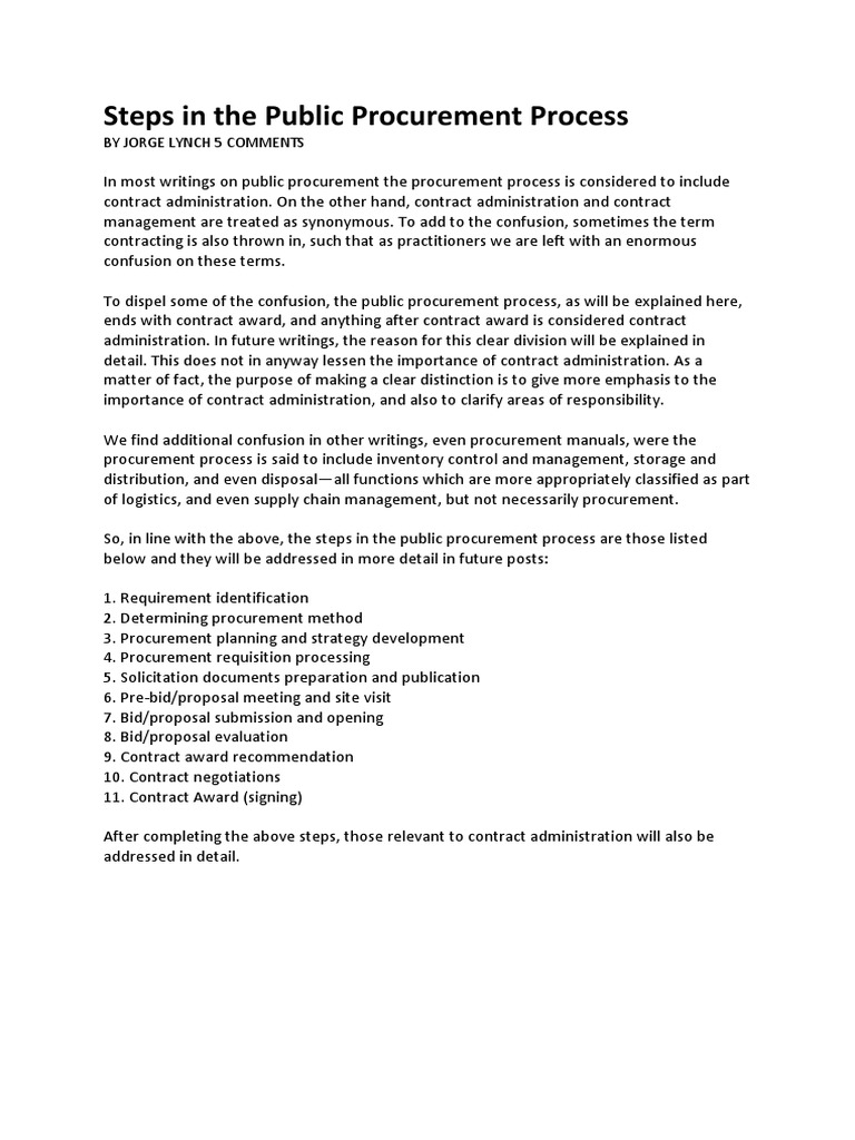 Steps in The Public Procurement Proces1 | PDF
