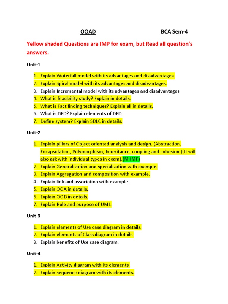 OOAD BCA Sem-4 Guide with Waterfall, Spiral, Incremental Models | PDF