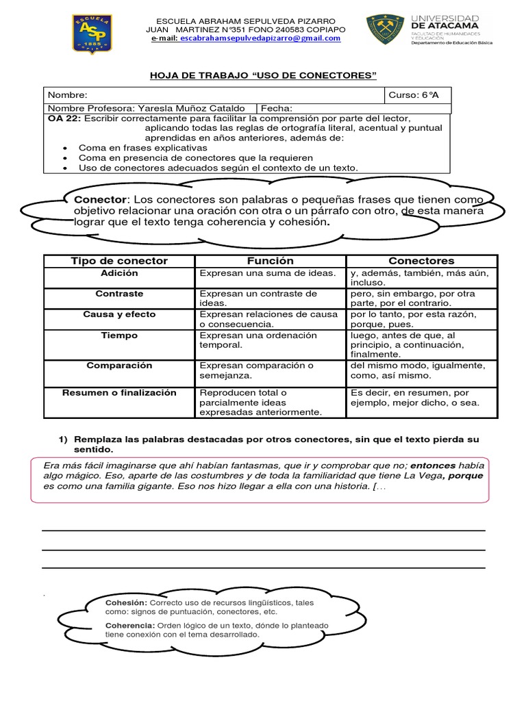 Hoja de Trabajo Conectores y Coma | PDF