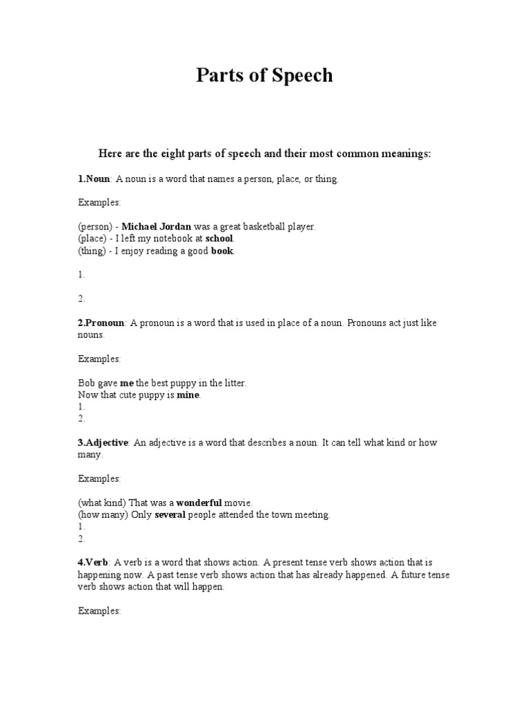 Understanding the Eight Parts of Speech | PDF
