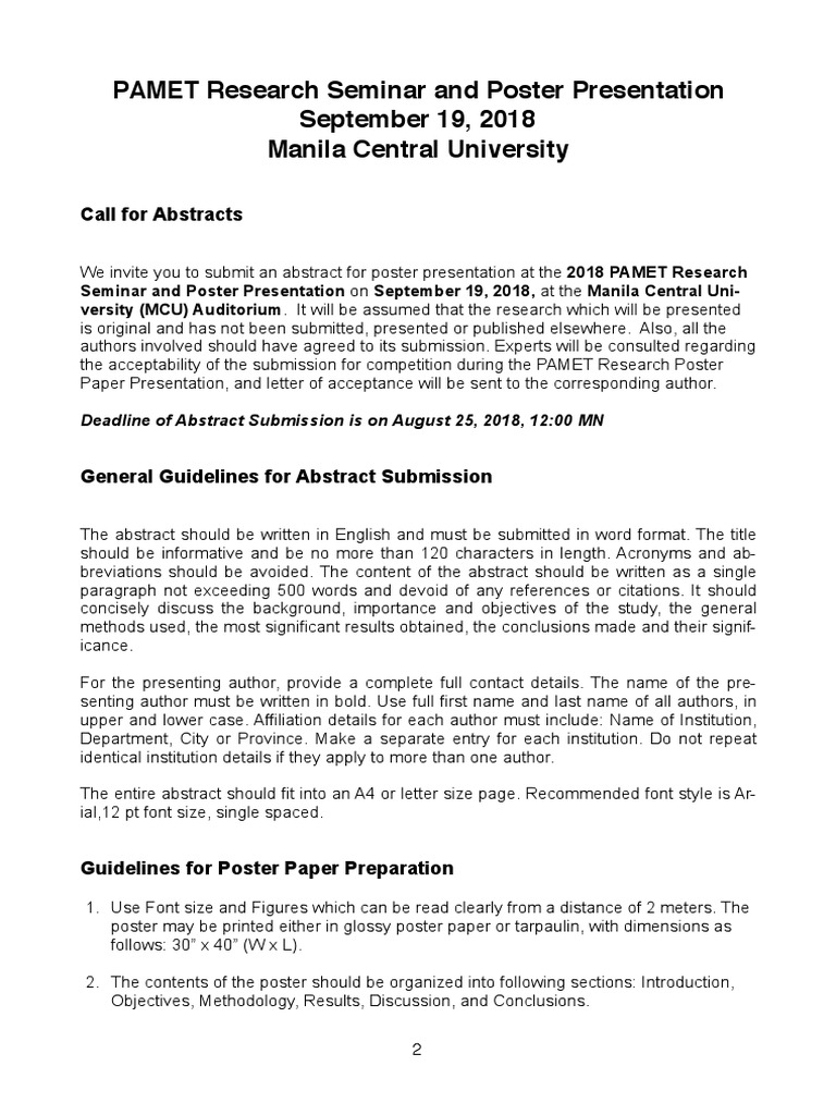 Guidelines Poster PAMET-week 2018 | PDF | Abstract (Summary) | Publishing