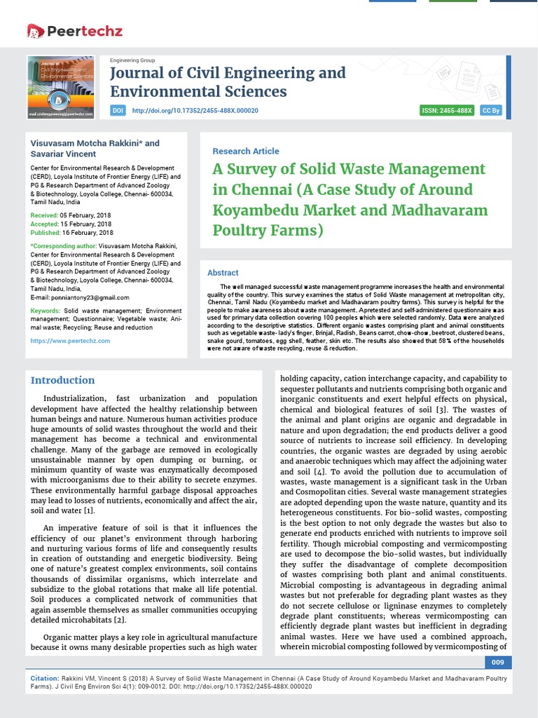 A Survey of Solid Waste Management in Chennai (A Case Study of Around ...