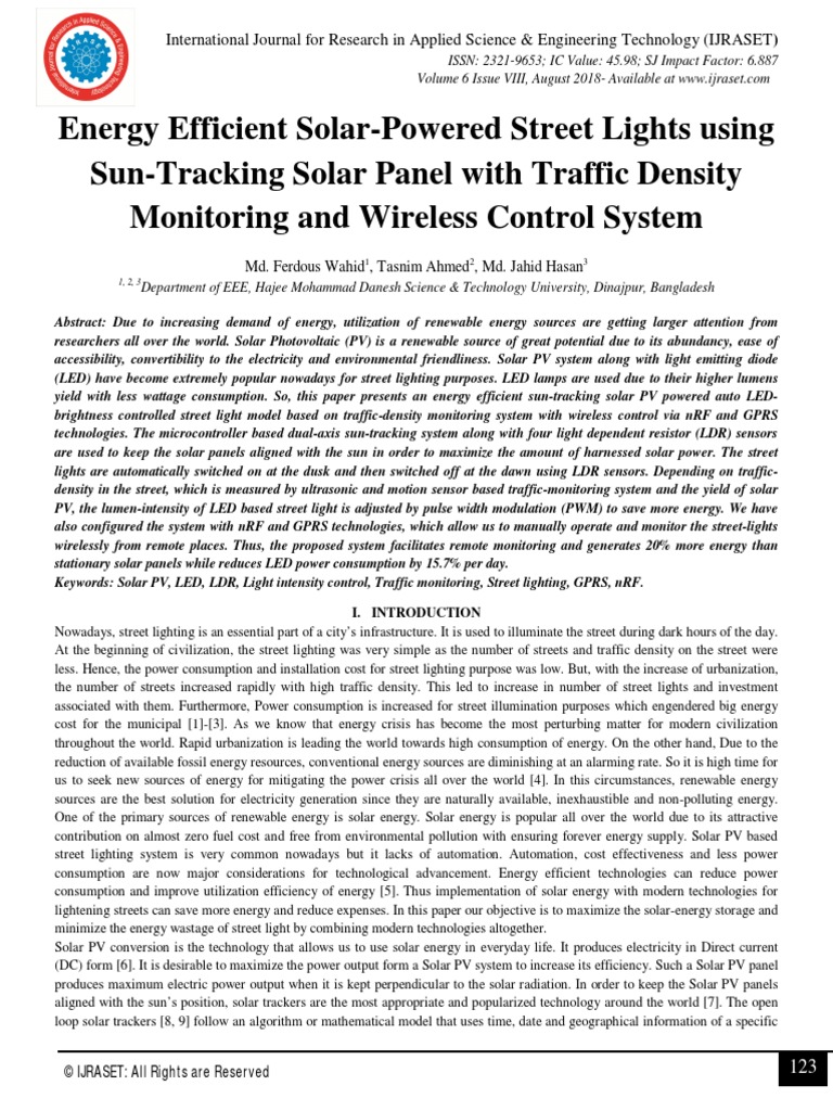Energy Efficient Solar-Powered Street Lights Using Sun-Tracking Solar ...