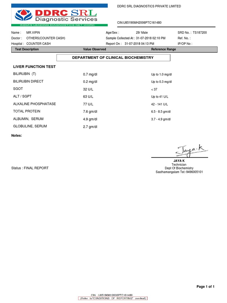 Department of Clinical Biochemistry Liver Function Test | PDF