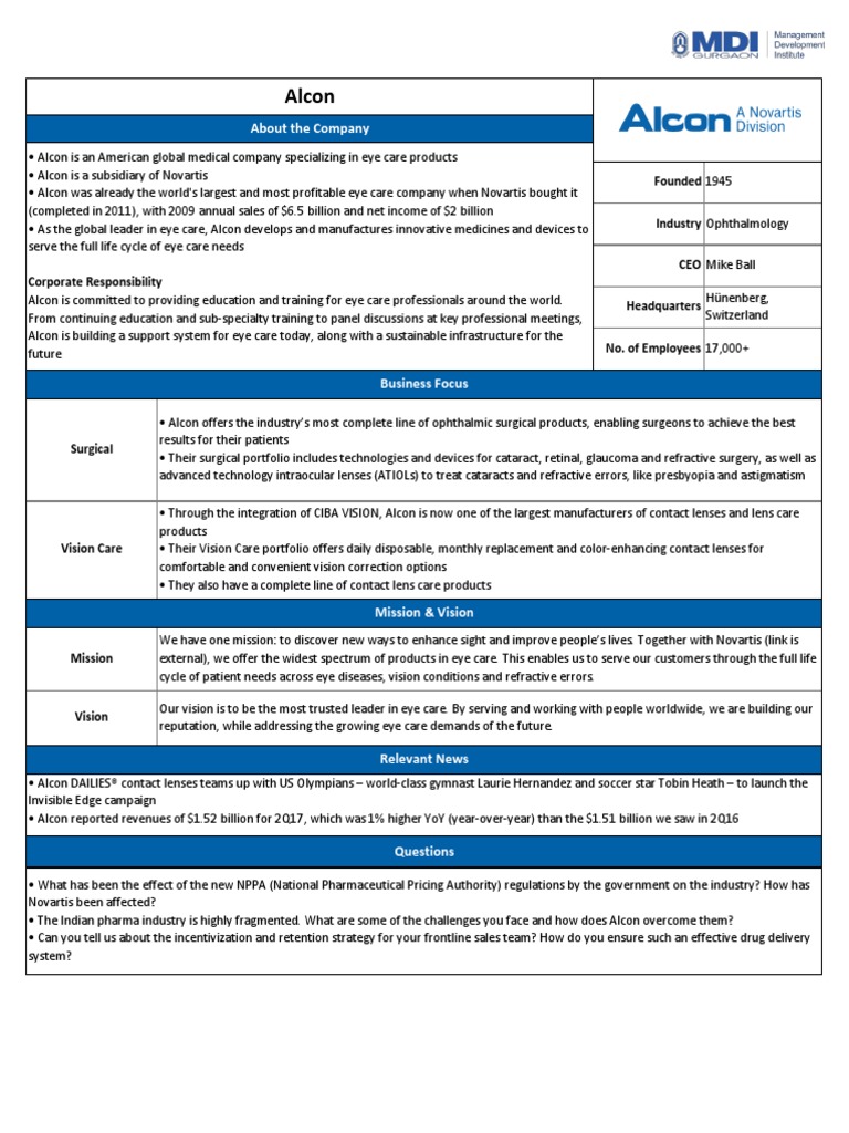 Alcon Cheatsheet PDF | PDF | Optometry | Novartis