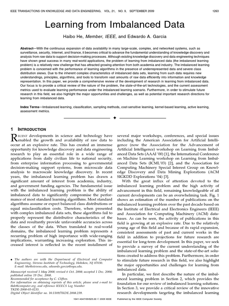 Learning From Imbalanced Data | PDF | Cluster Analysis | Statistical ...