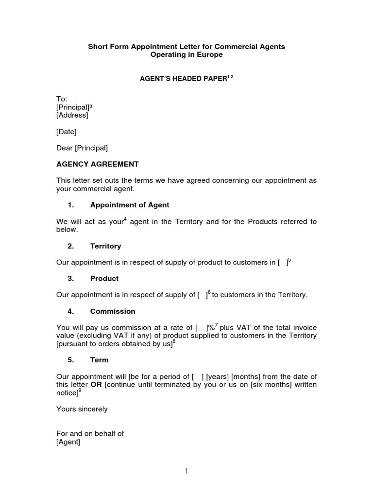 Exclusive Agent Appointment Letter | Law Of Agency | Value Added Tax