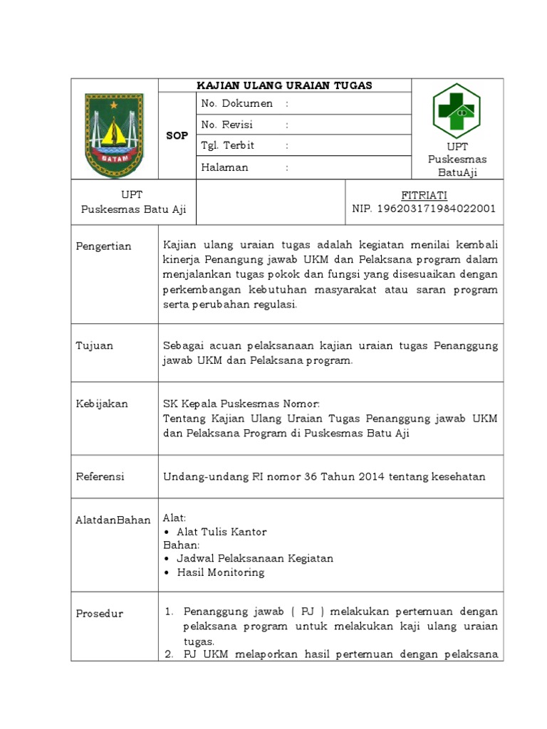SOP Kajian Ulang Uraian Tugas | PDF