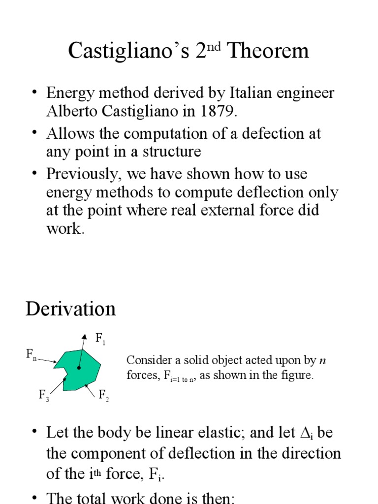 Castigliano’s 2nd Theorem Deflection | PDF | Force | Elasticity (Physics)