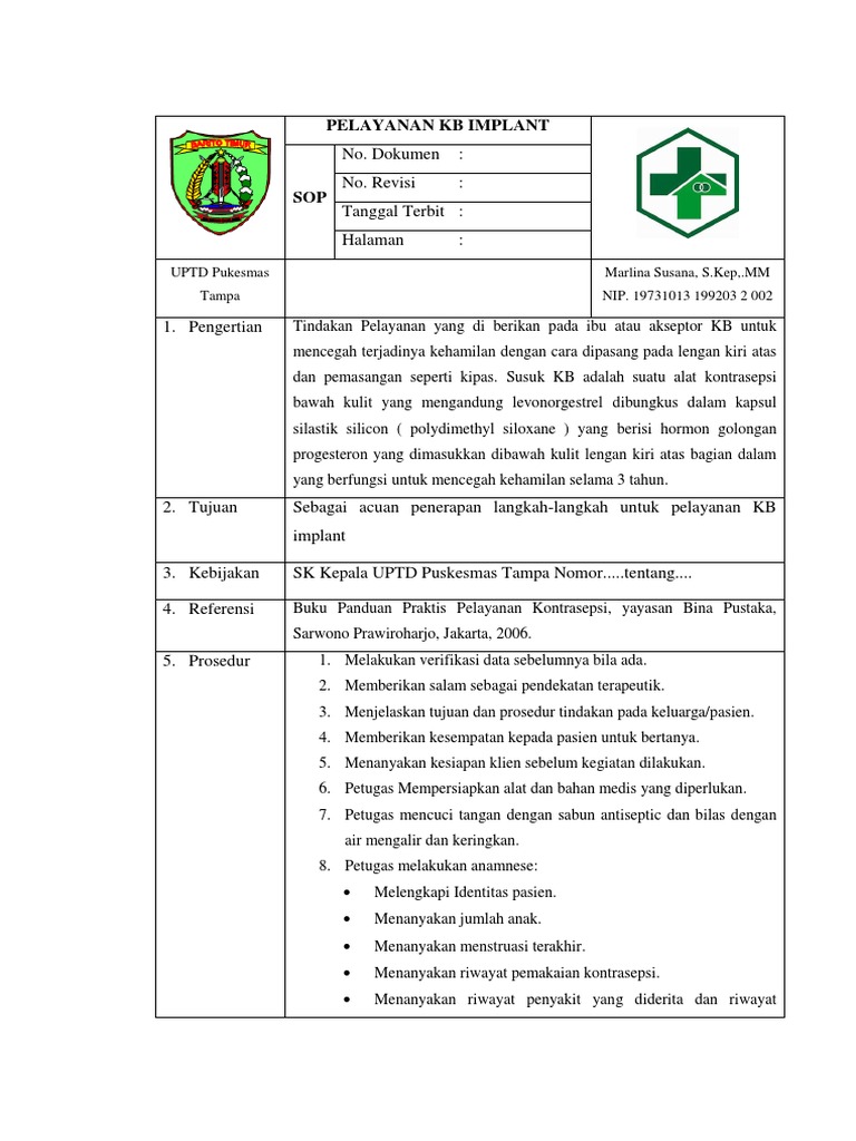 Sop Pelayanan KB Implant | PDF
