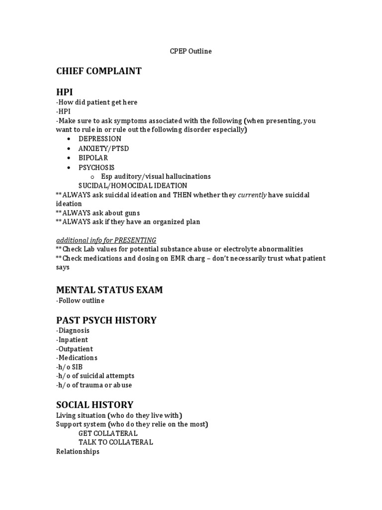 Chief Complaint HPI: Additional Info For PRESENTING | PDF | Self ...