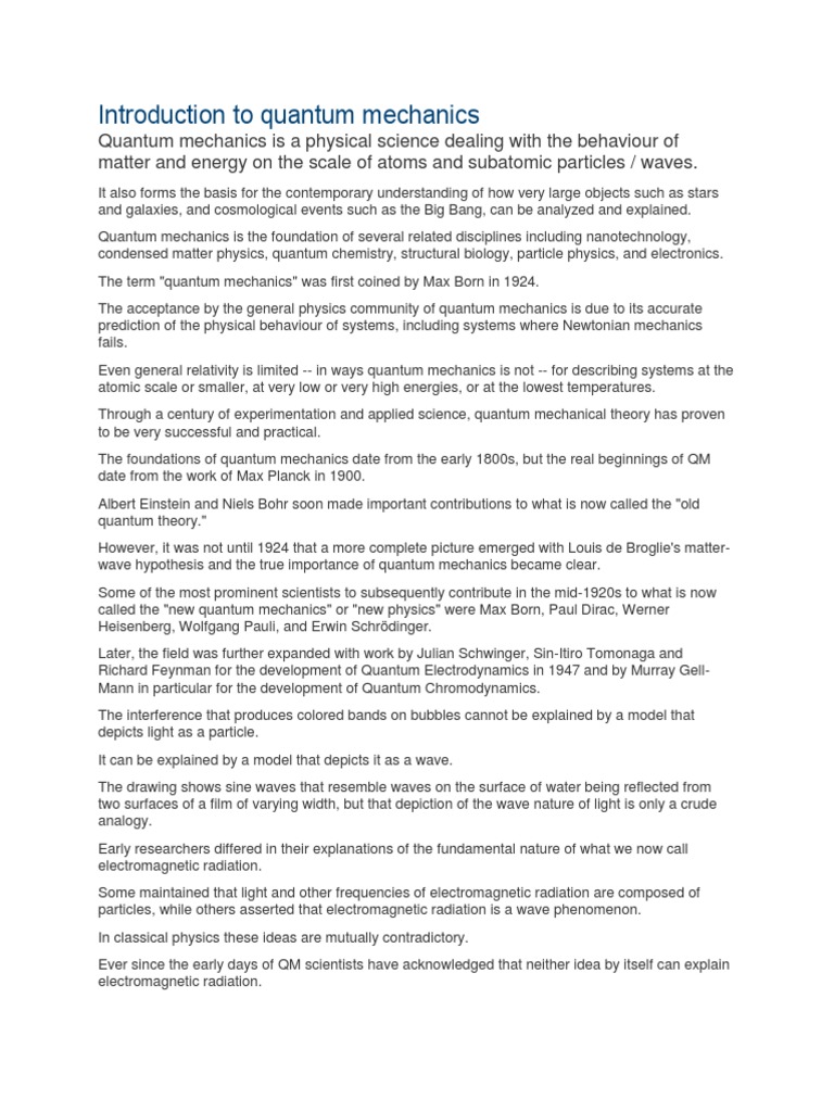 Introduction of Quantum Mechanics | PDF | Quantum Mechanics | Solid ...