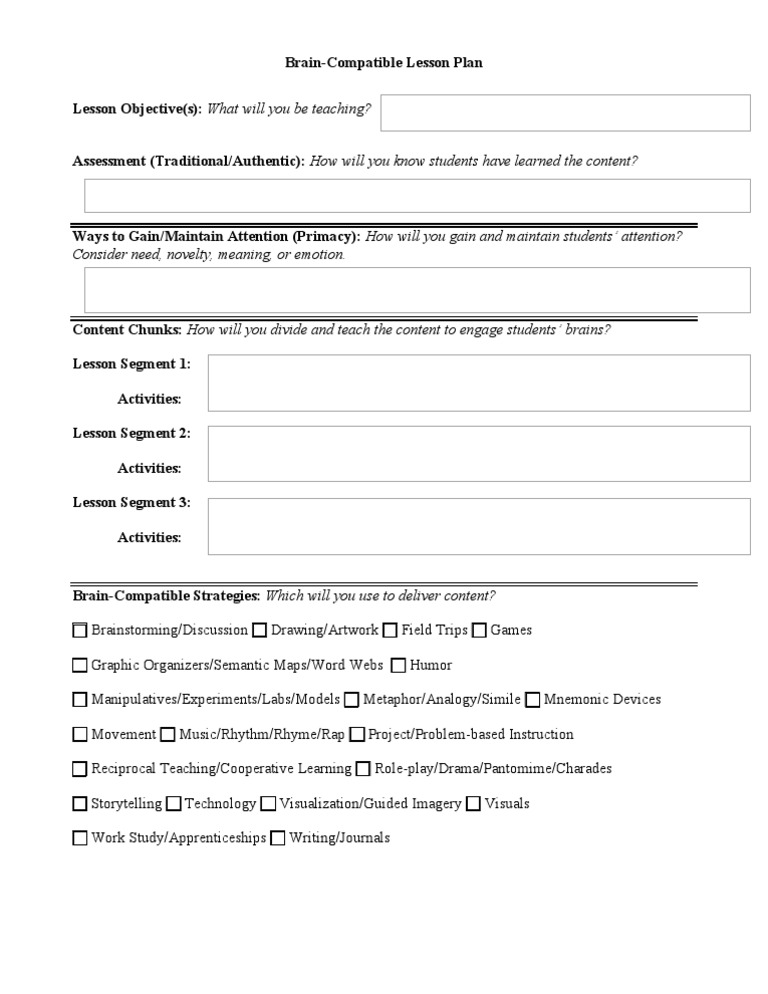 Brain-Compatible Lesson Planning Guide | PDF