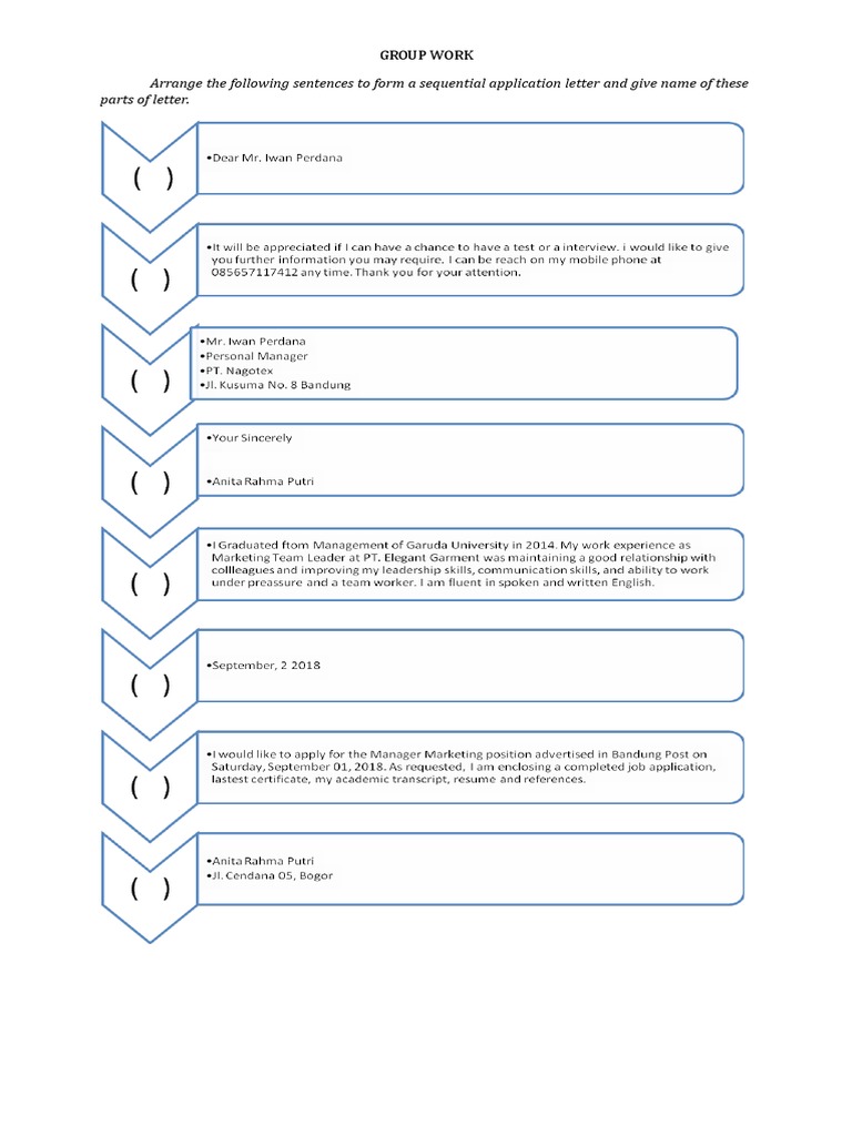 Arrange The Following Sentences To Form A Sequential Application Letter ...