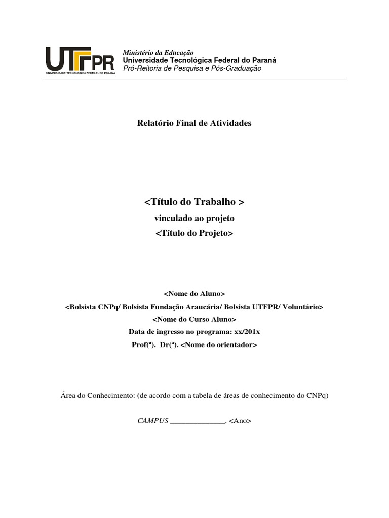 Modelo de Relatório UTFPR: Diretrizes e Formatação | PDF | Citação ...