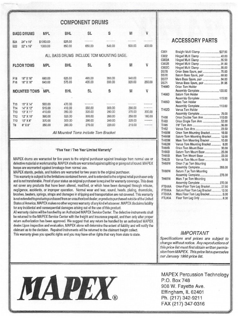 1990-91 Mapex Price List 2 PDF | PDF