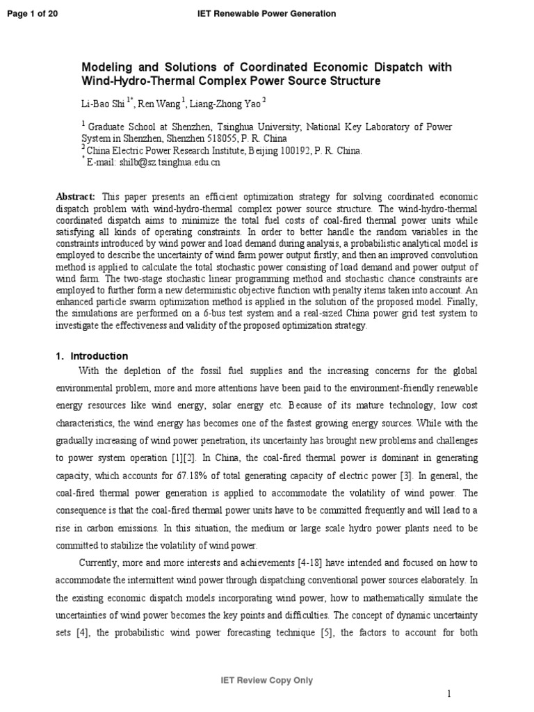 Modeling and Solutions of Coordinated Economic Dispatch With Wind-Hydro ...