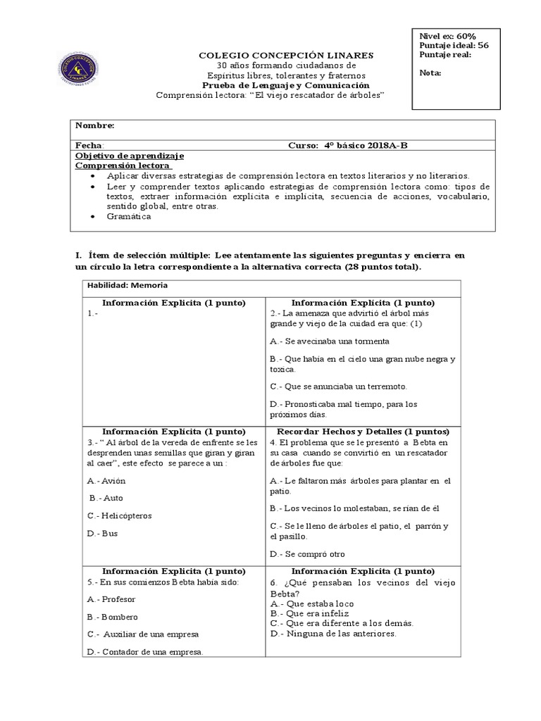 Familia El Viejo Rescatador de Arboles | PDF | Comprensión lectora | Ciencia cognitiva