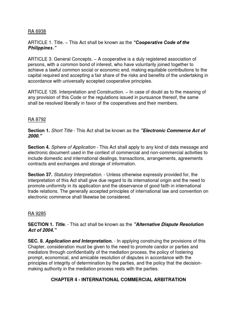 Statutory Directives - RA's 6938, 8792 & 9285 | PDF | Arbitration ...