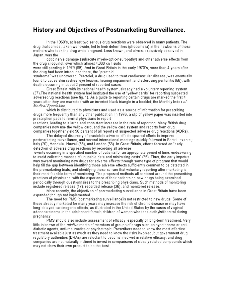 History and Objectives of Post Marketing Surveillance | PDF | Food And ...