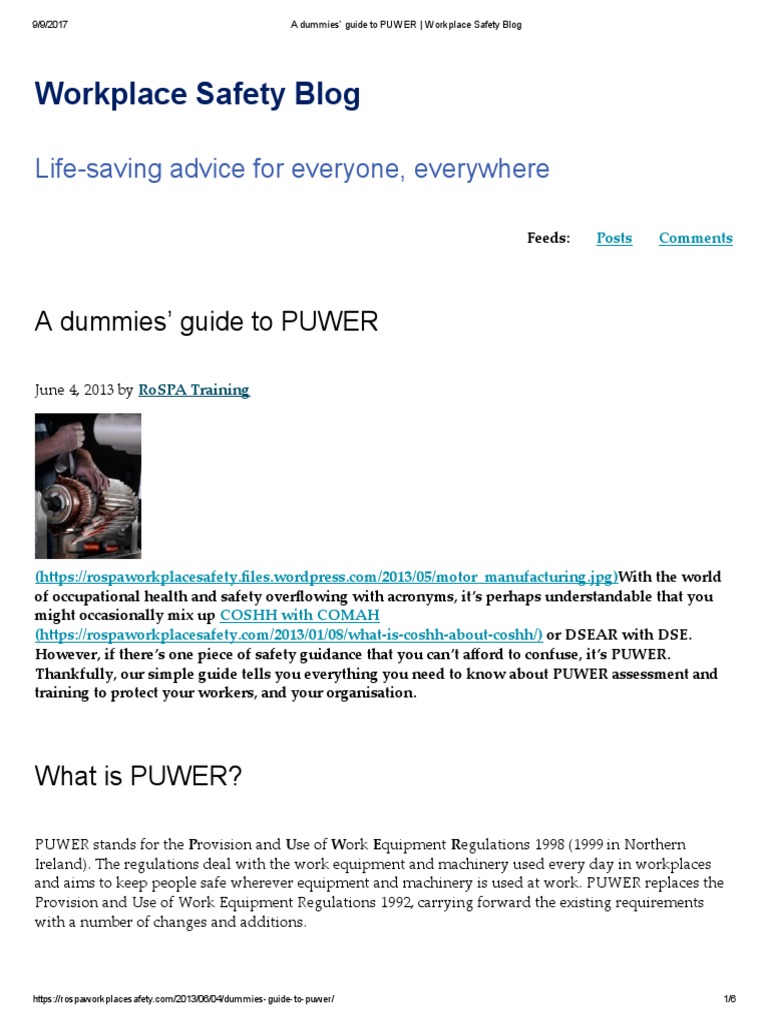 A Dummies' Guide To PUWER | PDF | Occupational Safety And Health | Safety