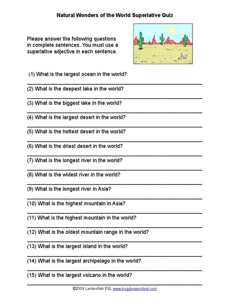 Natural Wonders of The World Quiz | PDF | Wellness