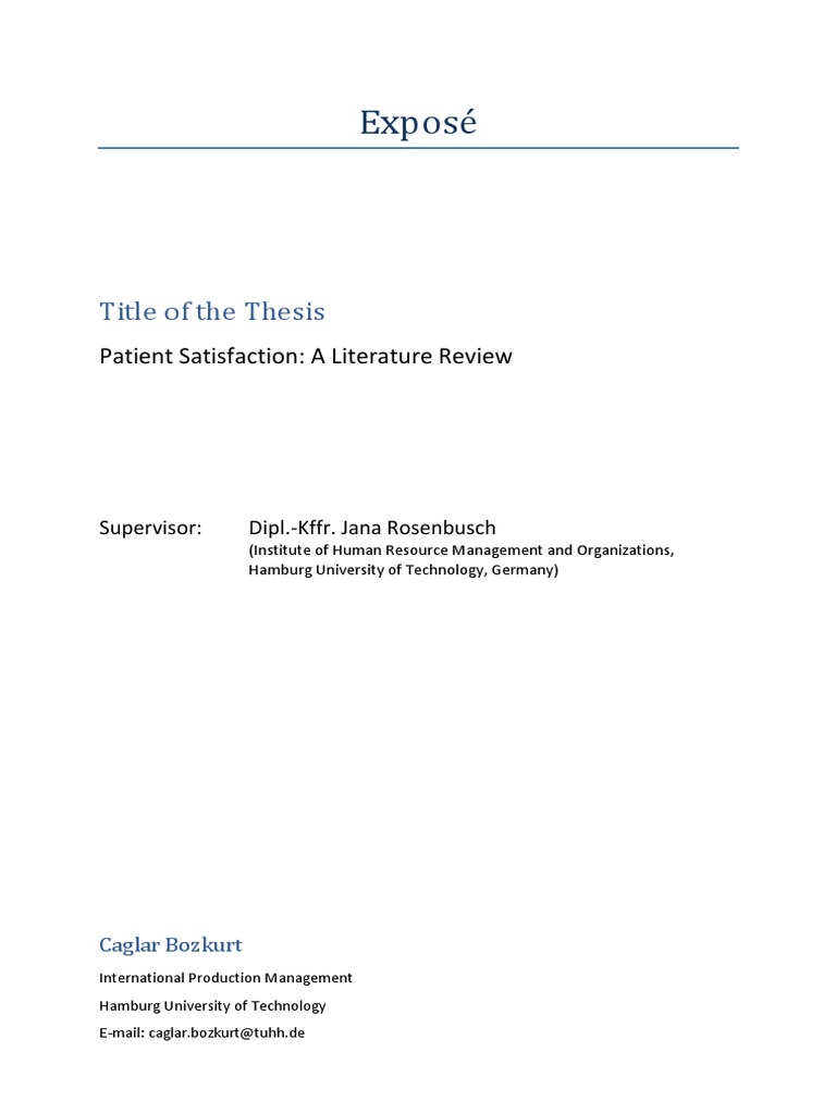 Exposé: Title of The Thesis | PDF | Contentment | Health Care